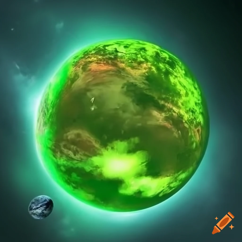 Green radioactive planet illustration on Craiyon