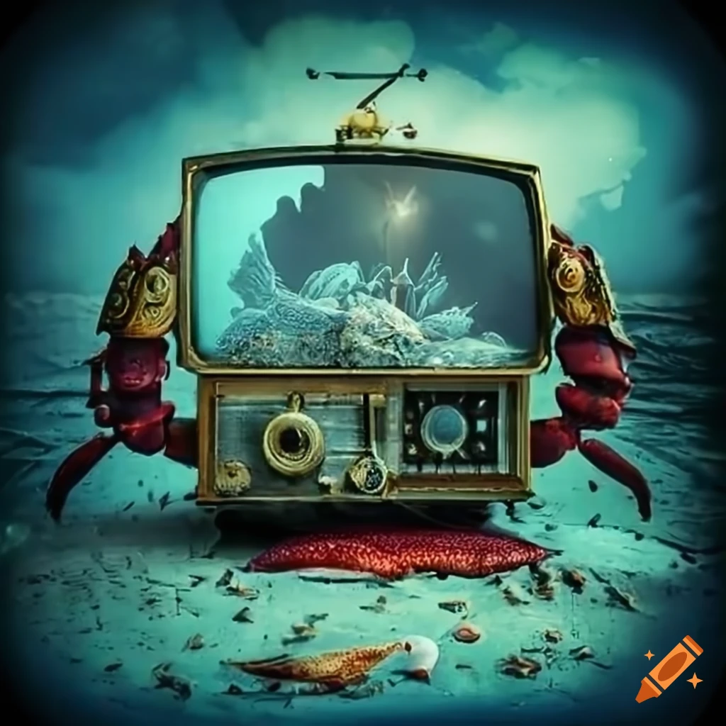 Steampunk crab machines on the beach on Craiyon