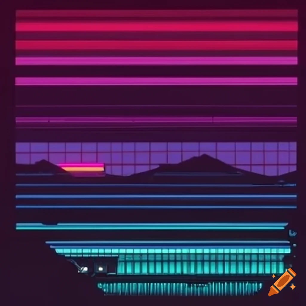 Landscape with 80s tech design on Craiyon