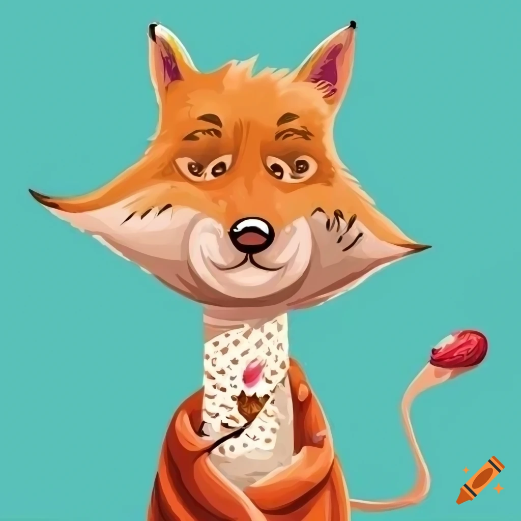 Orange-furred fox-like kobold with a basket of fruit on Craiyon