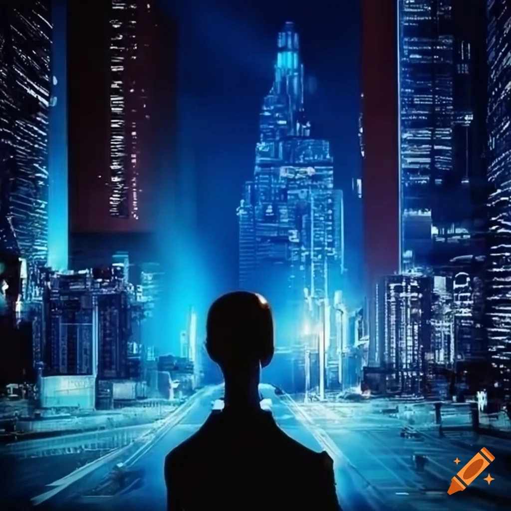 Digitally manipulated art of a human figure made of cityscapes