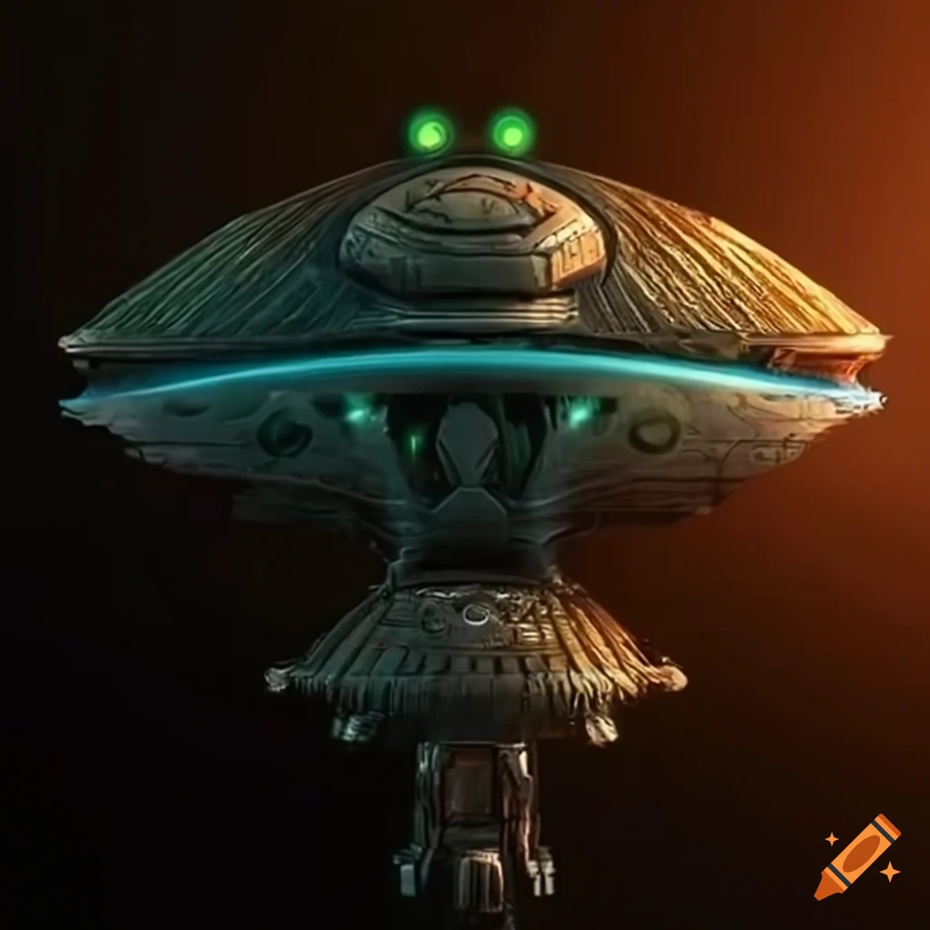 Surrealist artwork of alien machines and spaceship on Craiyon