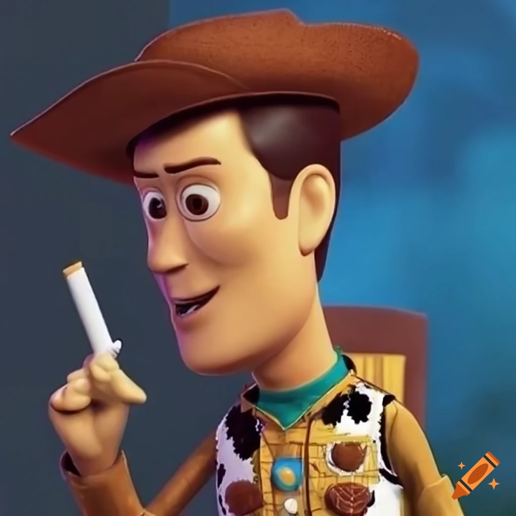 Woody from toy story smoking a cigarette