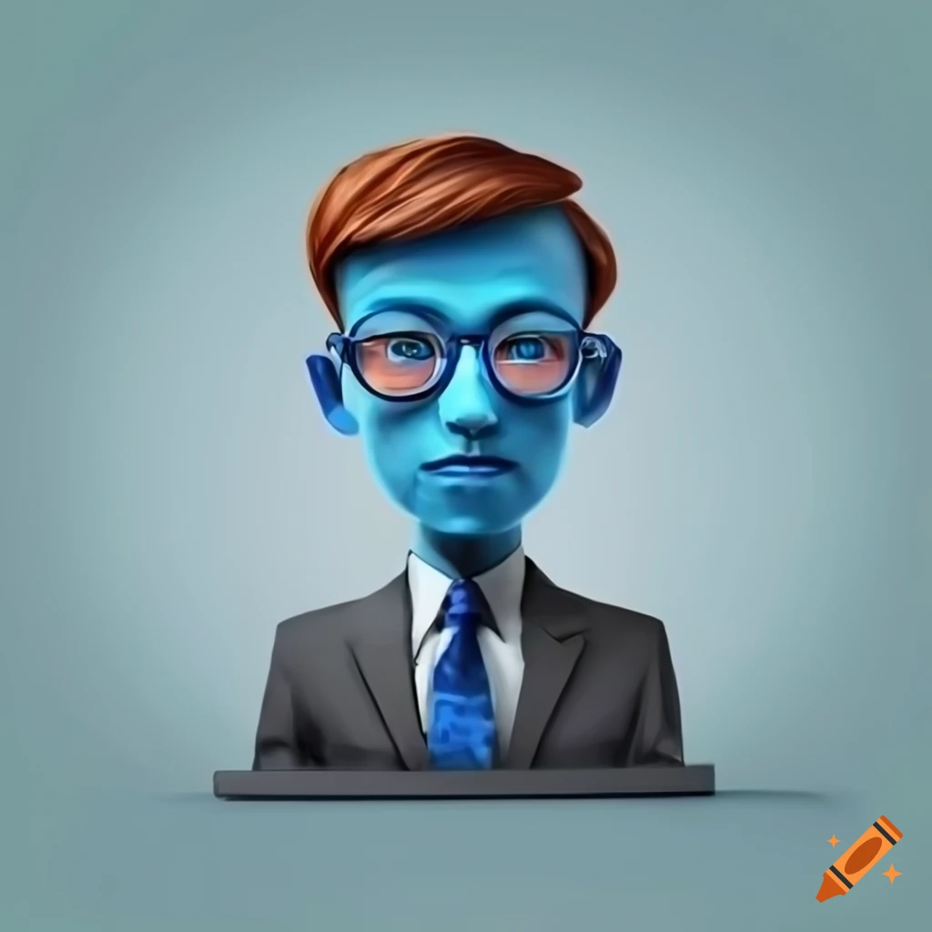 Teenager boy with blue glasses using computer