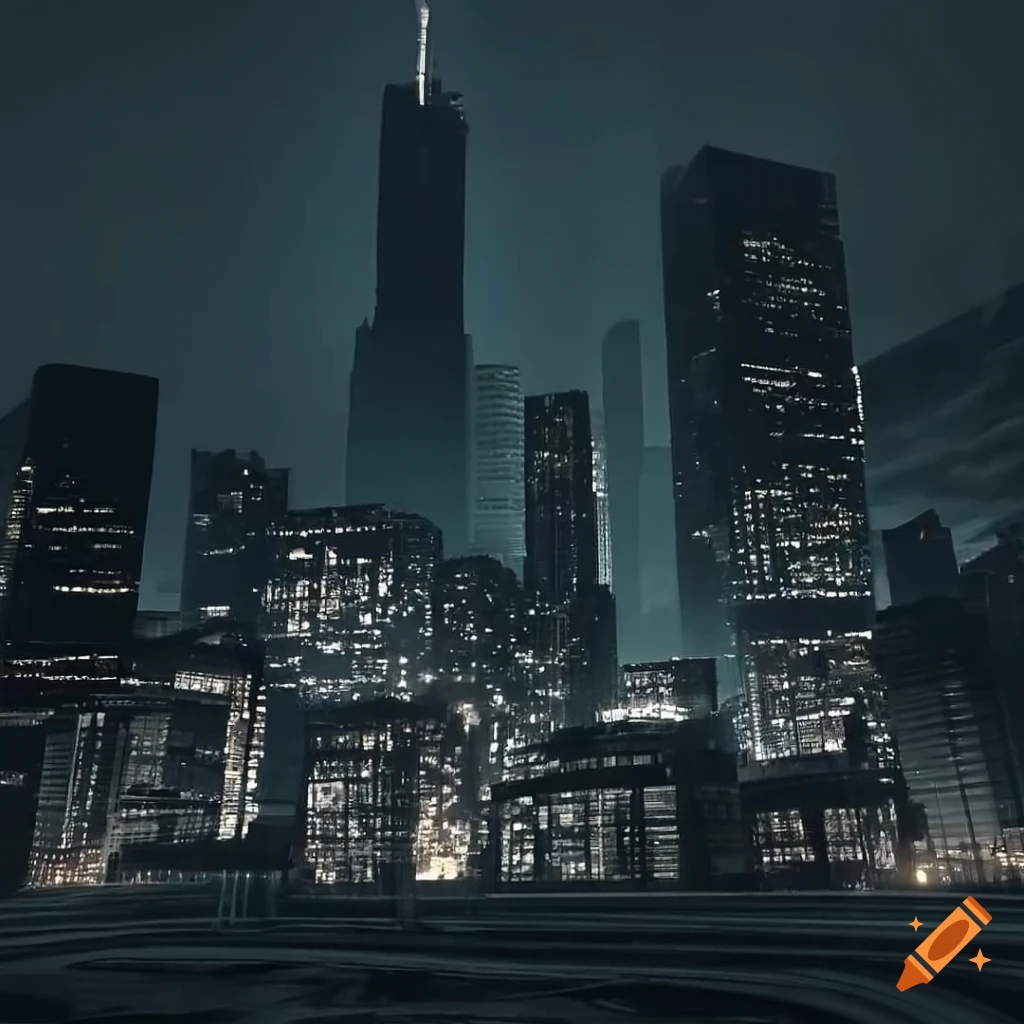 Night view of a fictional city