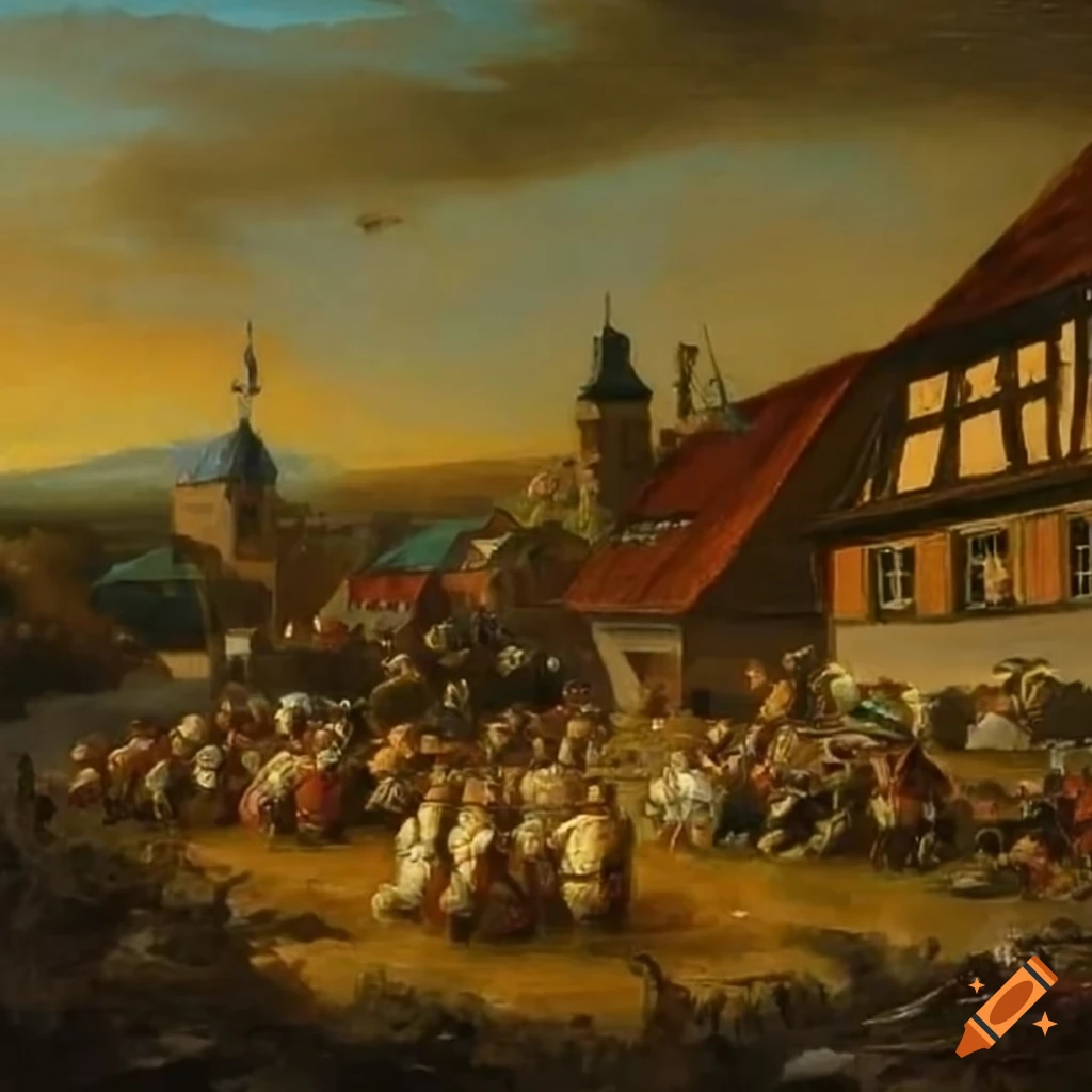 Baroque painting of a harvest celebration in a german village on Craiyon