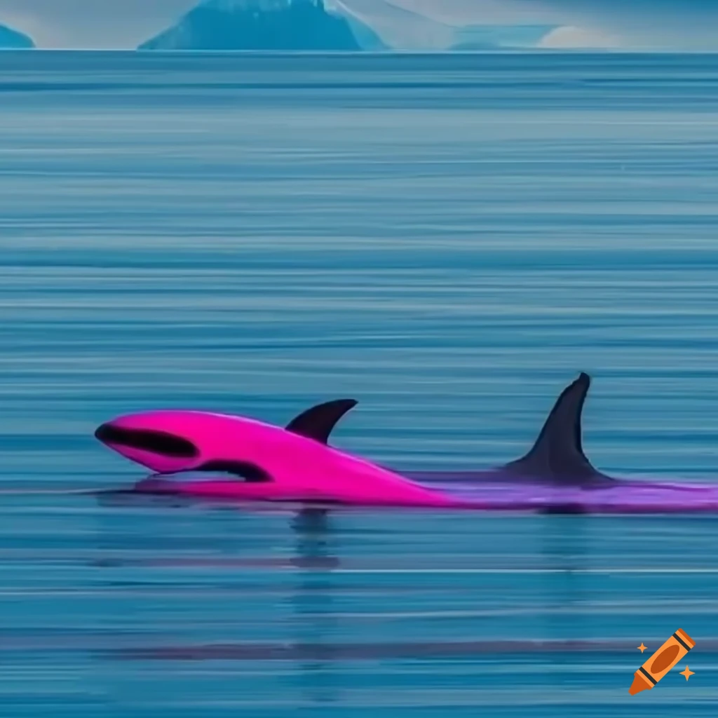 Fractal Arctic seascape with neon pink orca whales on Craiyon