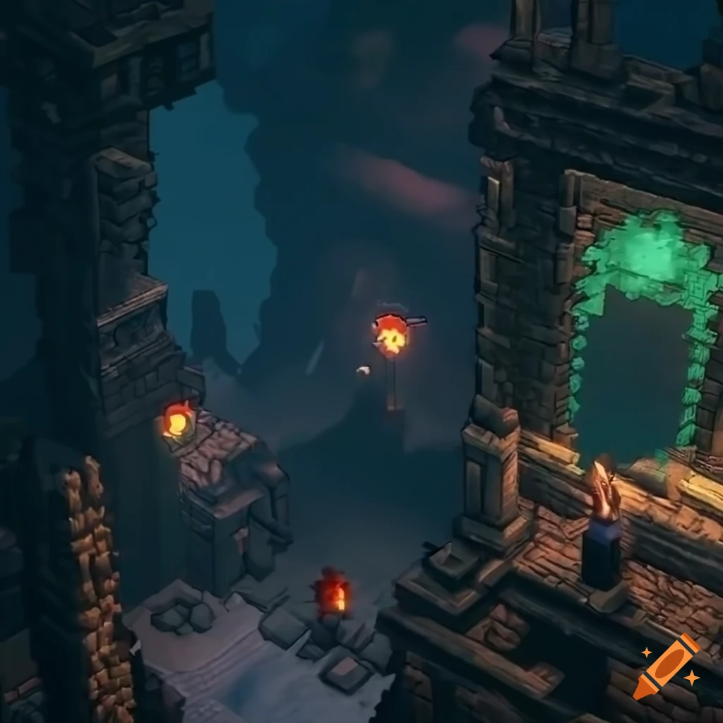 Intricate isometric concept art of multiple video game worlds on Craiyon