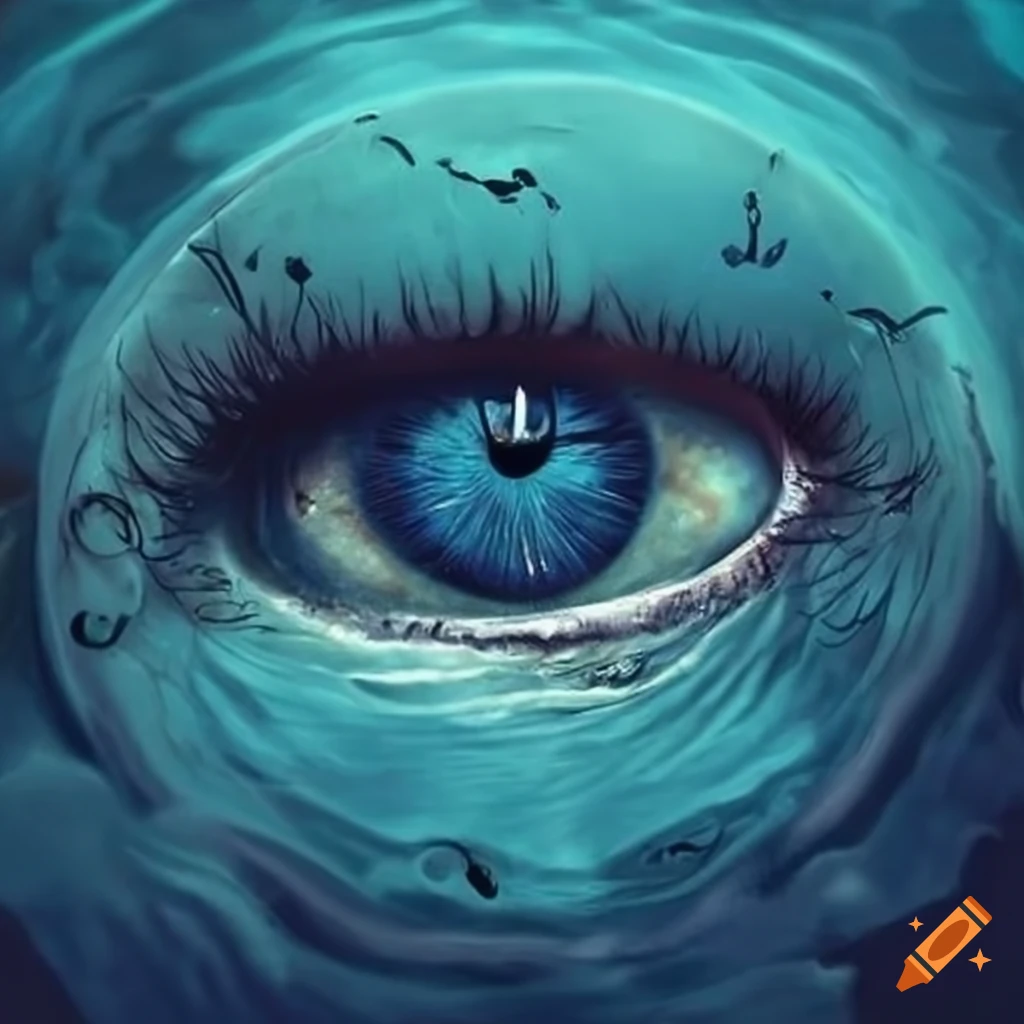 Close-up of an eye overlooking the ocean on Craiyon