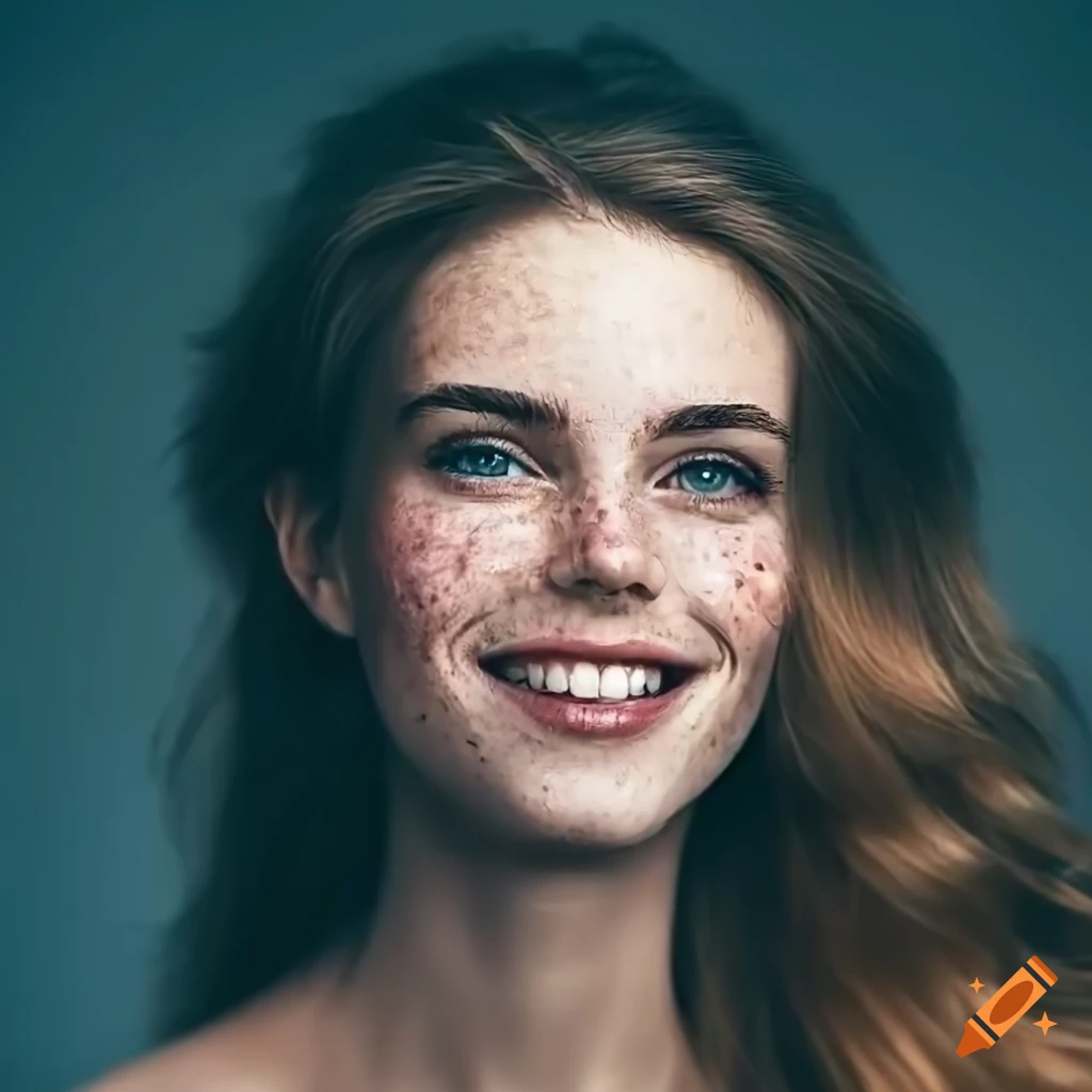 High-resolution portrait of a beautiful woman with freckles on Craiyon