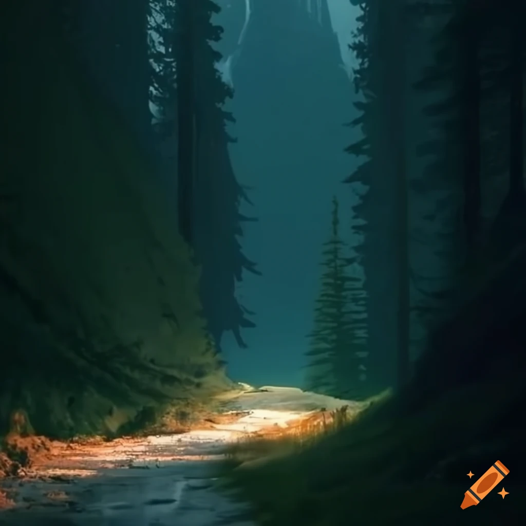 Night scene with mountains and forest on Craiyon