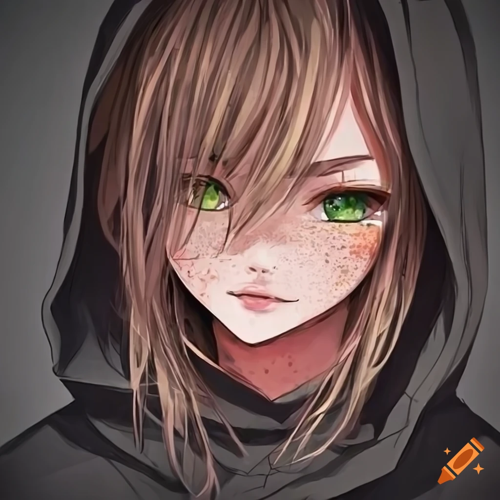 Girl with freckles wearing a black hoodie