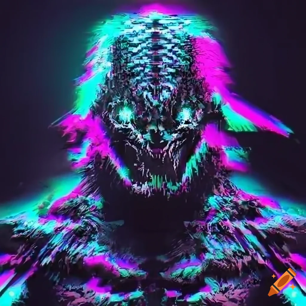Neon glitch art of Yoshimitsu on Craiyon
