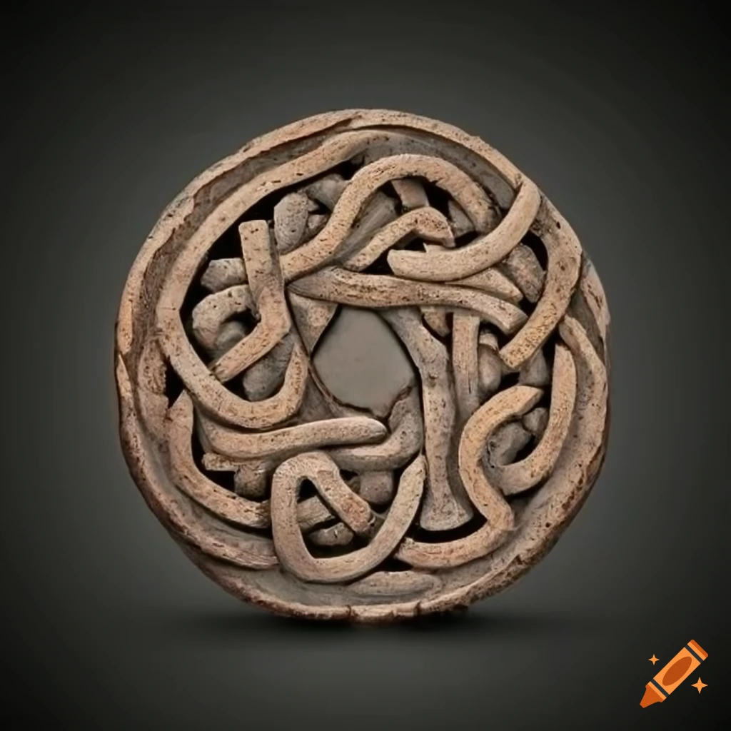 Round stone amulet with broom symbols carved on Craiyon
