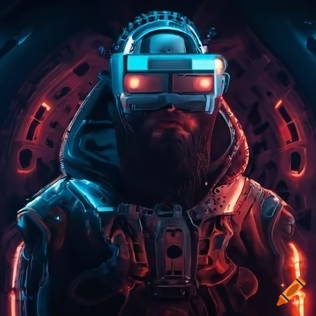 Sci-fi cyberpunk pilot standing in front of an aircraft on Craiyon