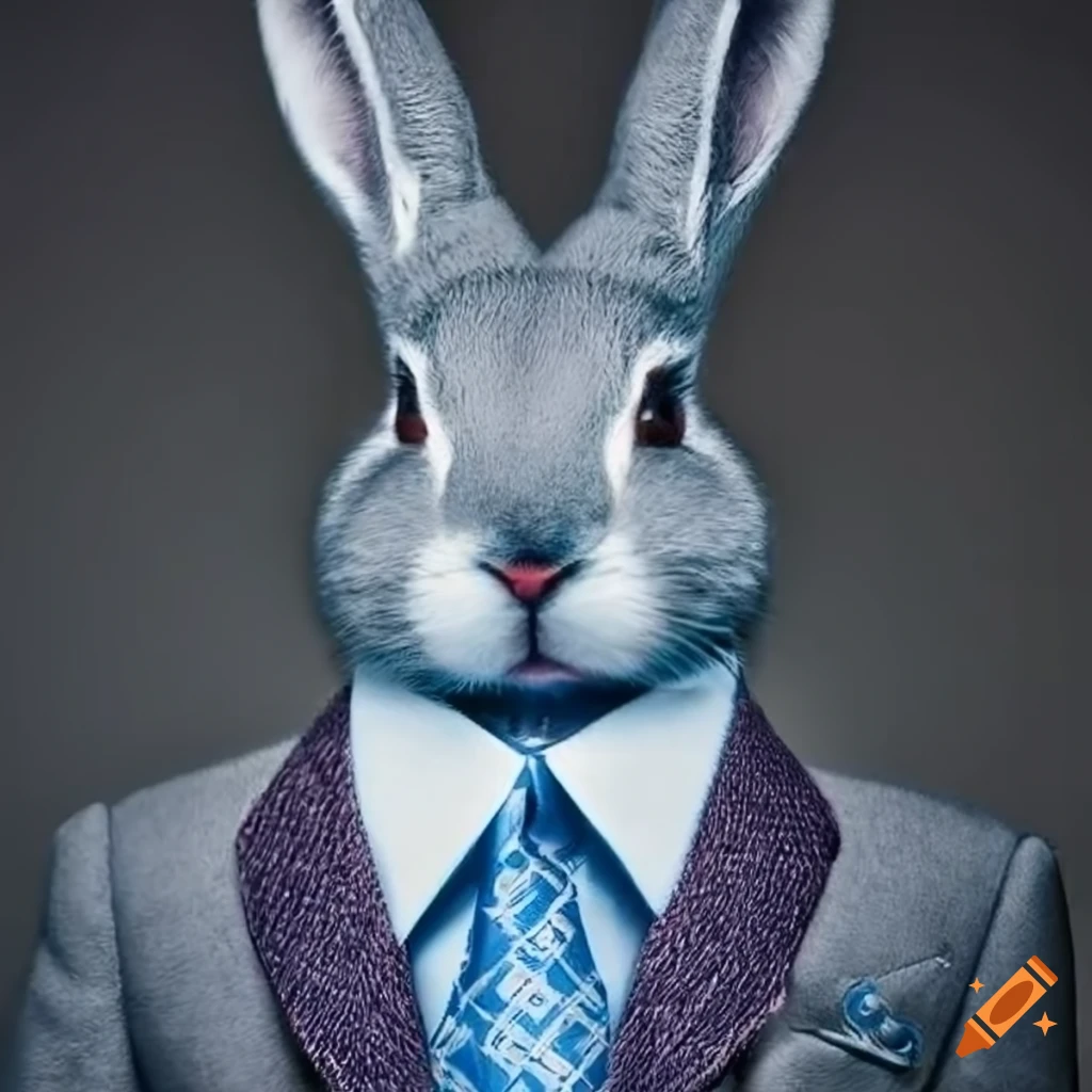 Surreal artwork of man in suit with rabbit head by gustave dore on Craiyon