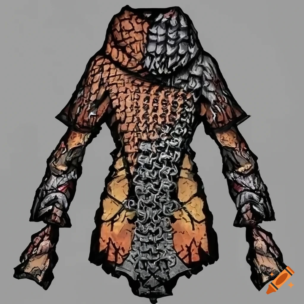 Colorful feathered lizard with a chainmail cloak on Craiyon