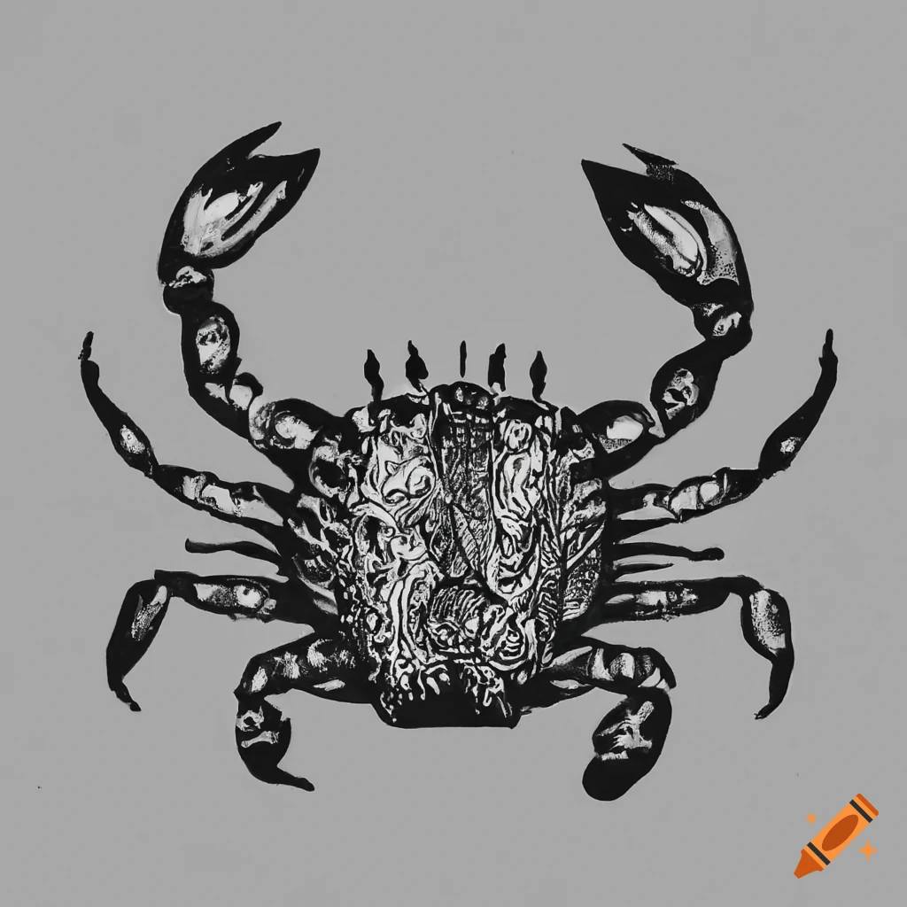 Artistic depiction of a crab in shadow work style on Craiyon