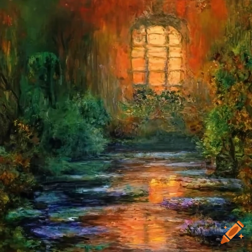 A beautiful landscape painting of moulin by monet on Craiyon