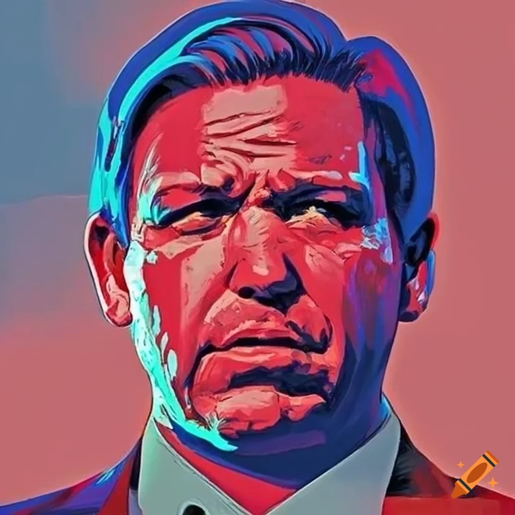Red and blue pop art of ron desantis on Craiyon