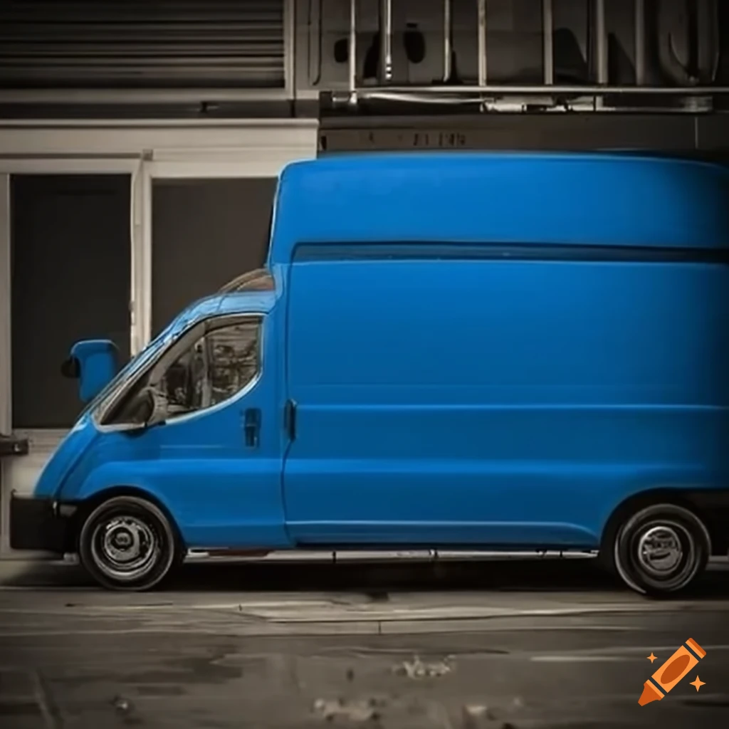 Blue work van in garage workshop on Craiyon