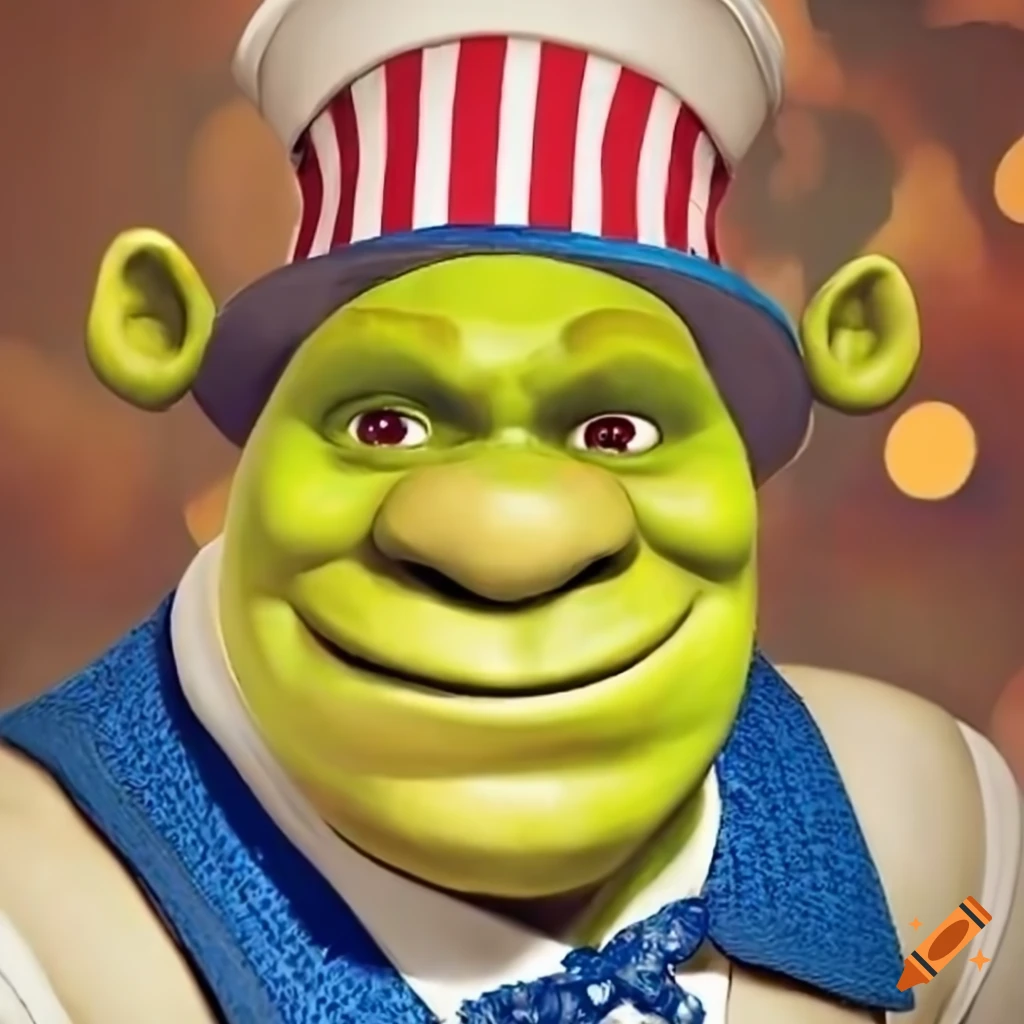 Satirical image of shrek dressed as uncle sam on Craiyon