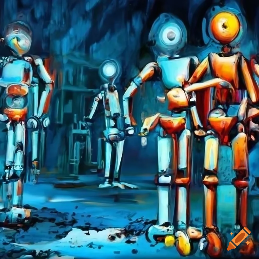 Abstract painting of a robots factory on Craiyon