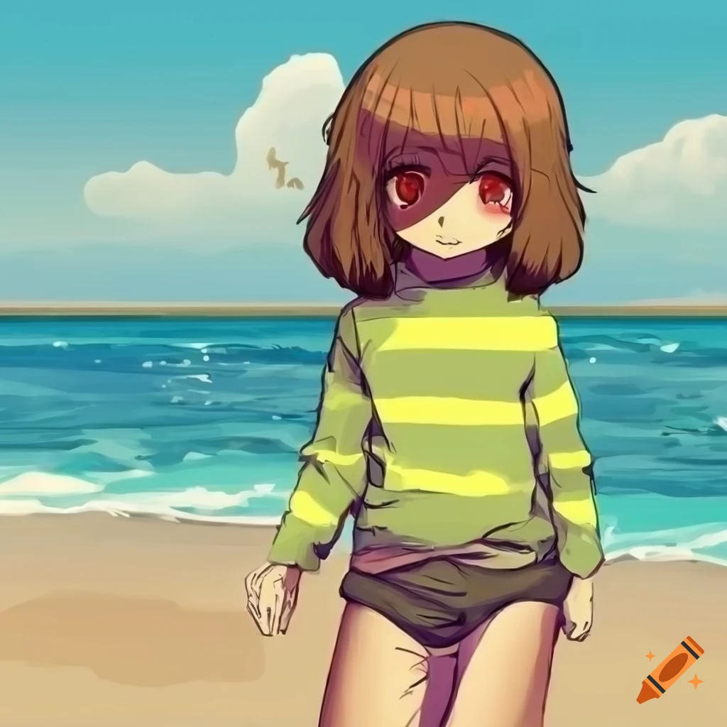 Female chara dreemurr at the beach sunbathing