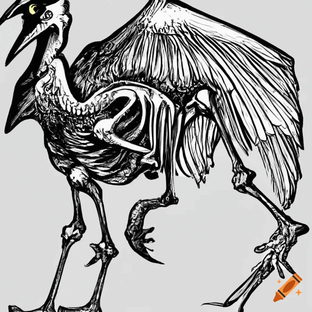 Sandhill crane skeleton in black and white on Craiyon