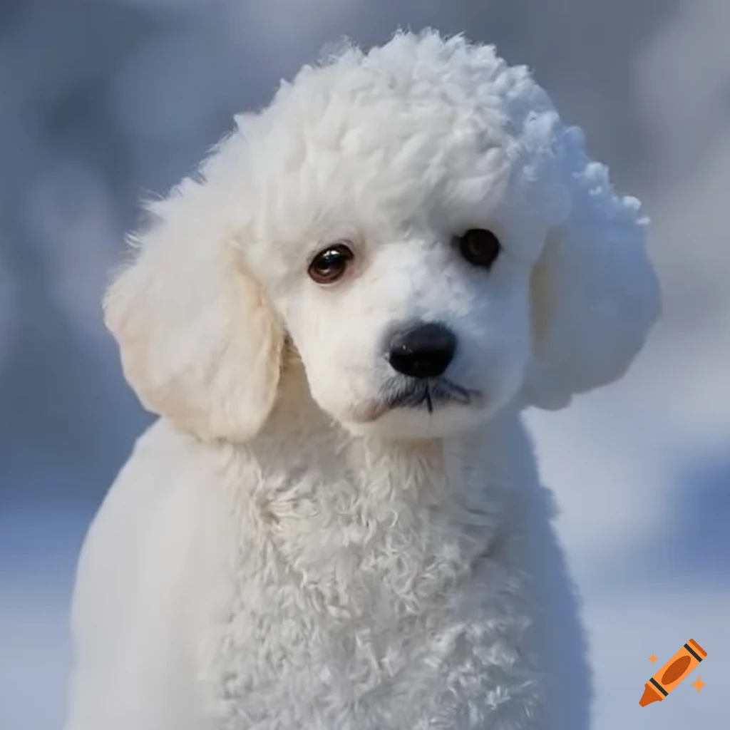 Caniche blanca de pelo crespo