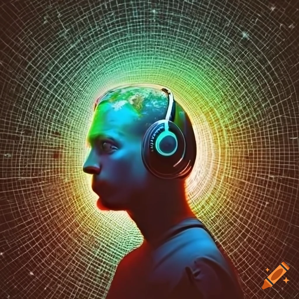 Techno music concept with earth listening to headphones on Craiyon