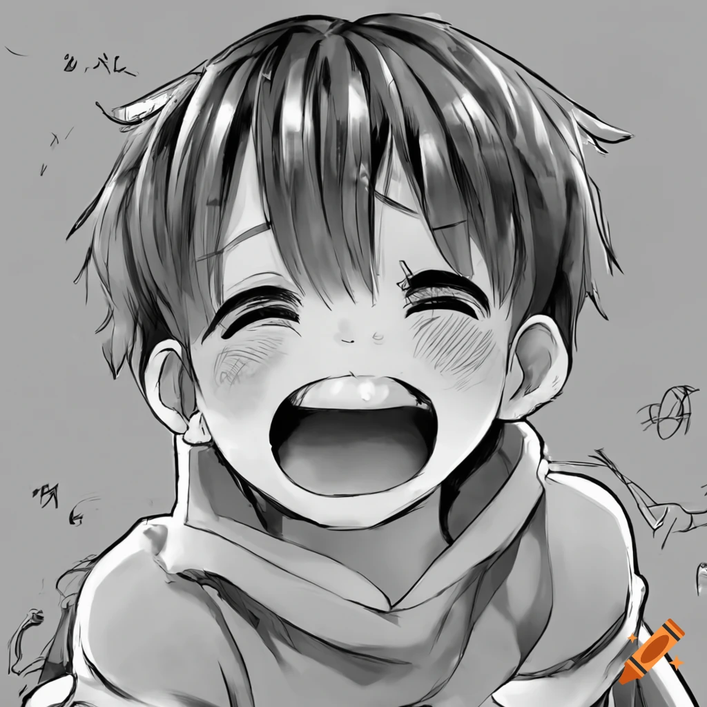 Detailed sketch of a cute anime kid laughing on Craiyon