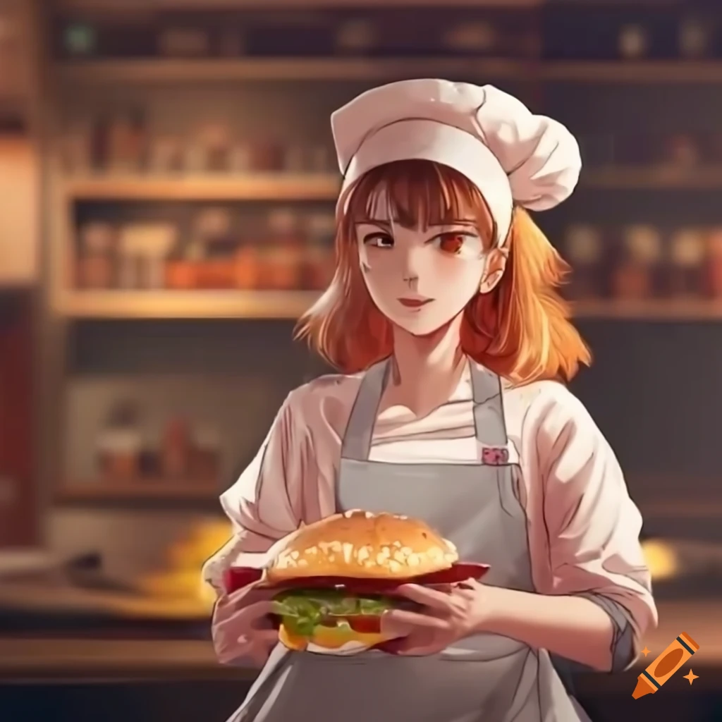 Student working in fast food restaurant on Craiyon