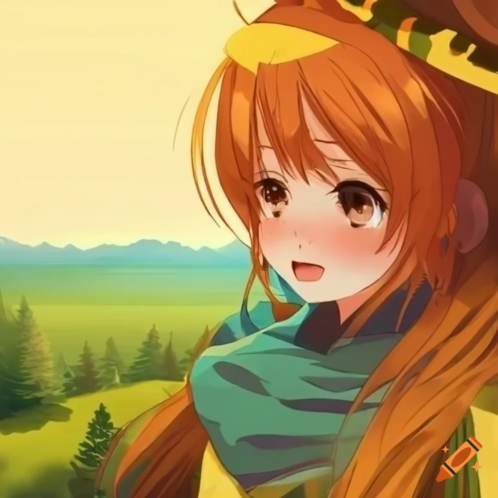 Anime girl camping near a serene lake