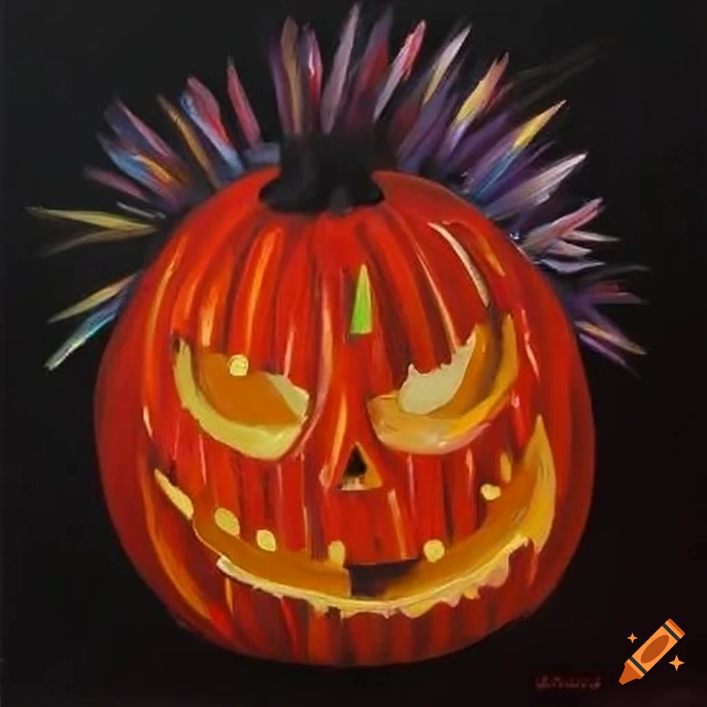 Art of a pumpkin with a mohawk on Craiyon