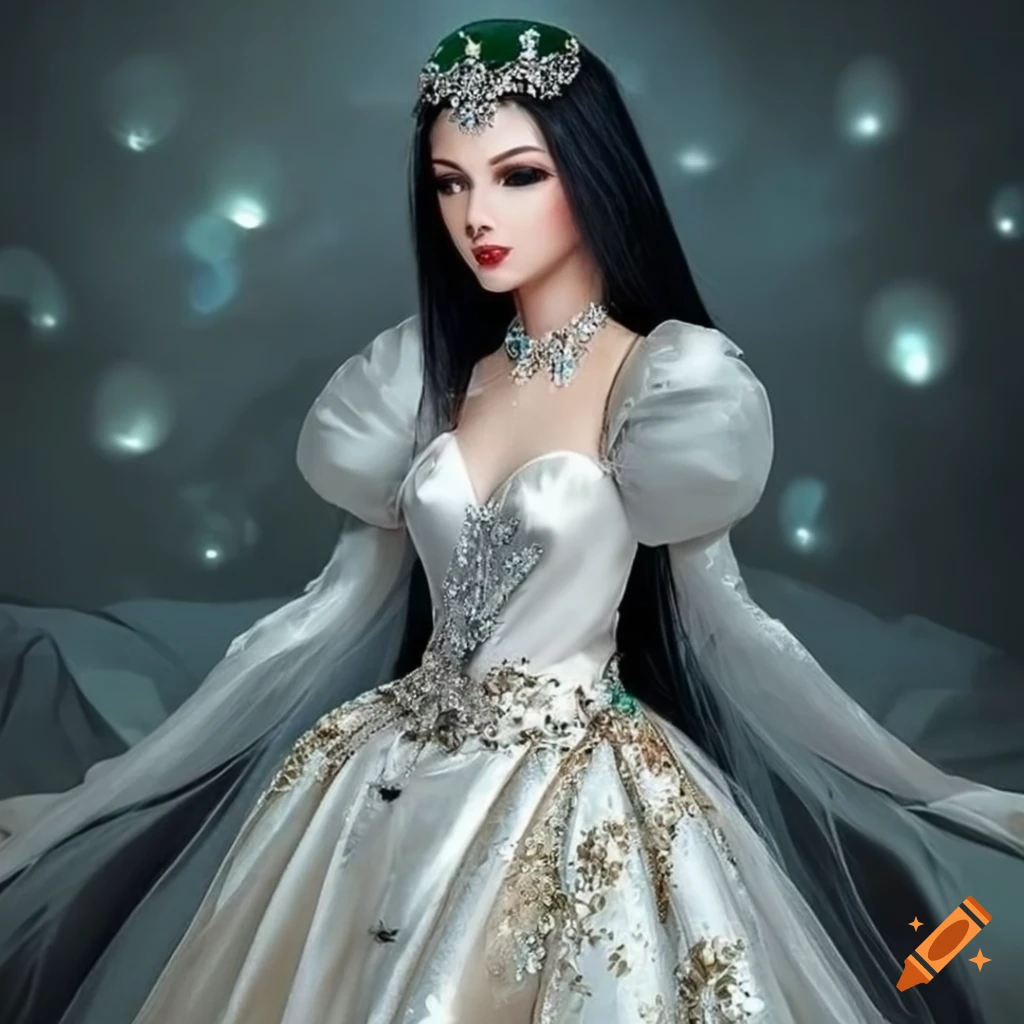 Bride in a long white sequin wedding dress on Craiyon