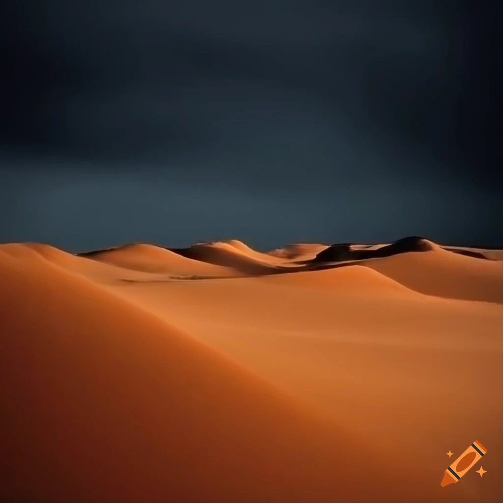 Desert dunes under dark skies
