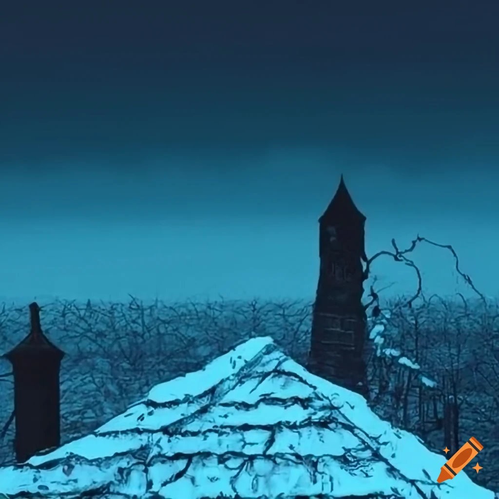 Exterior of a dark blue orphanage named 'your on your own kid' on Craiyon