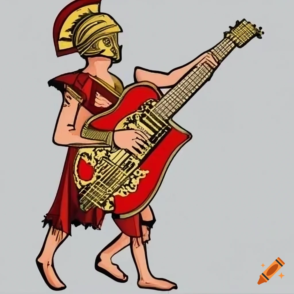 Roman centurion playing electric guitar