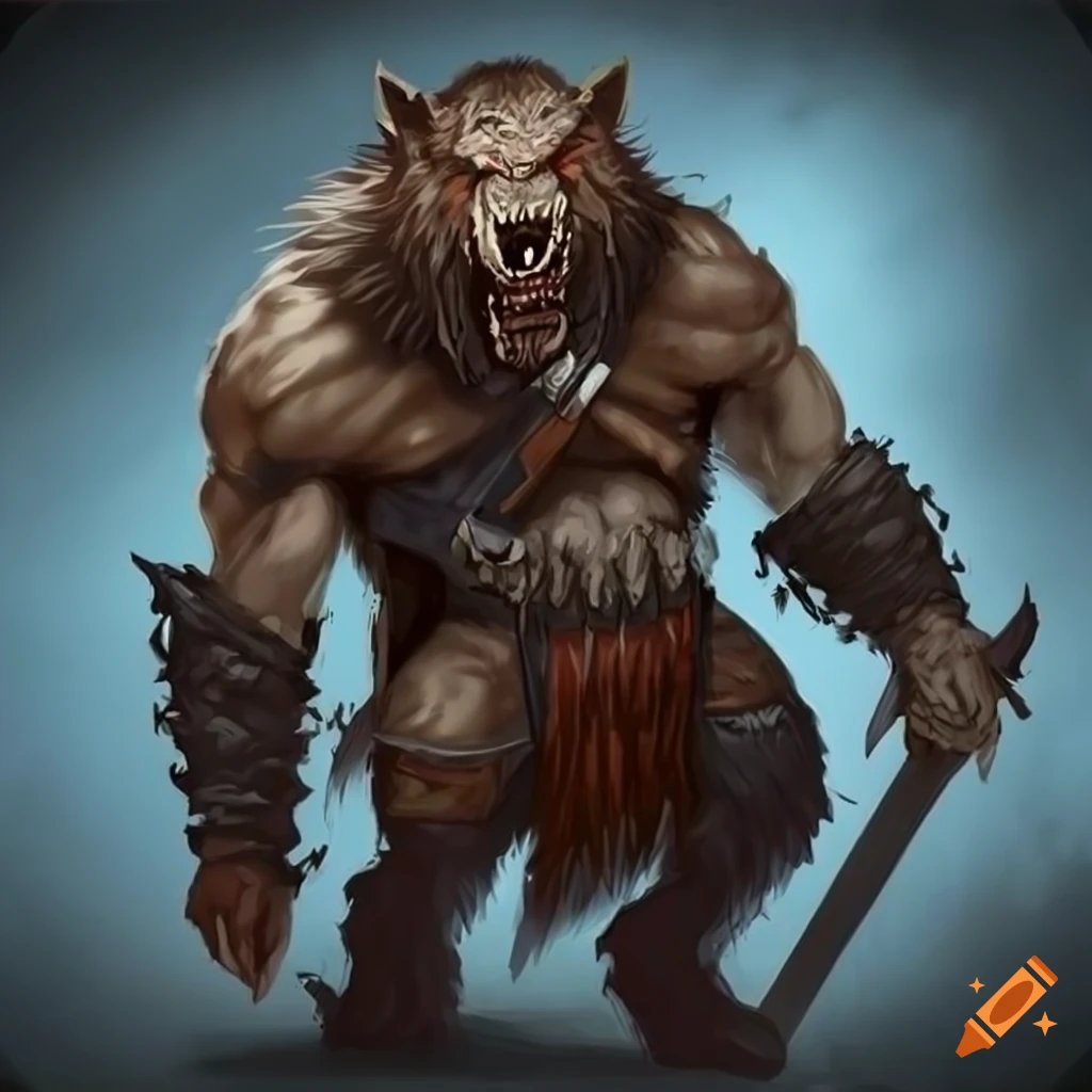 Dnd goliath barbarian werewolf with claws and shield on Craiyon