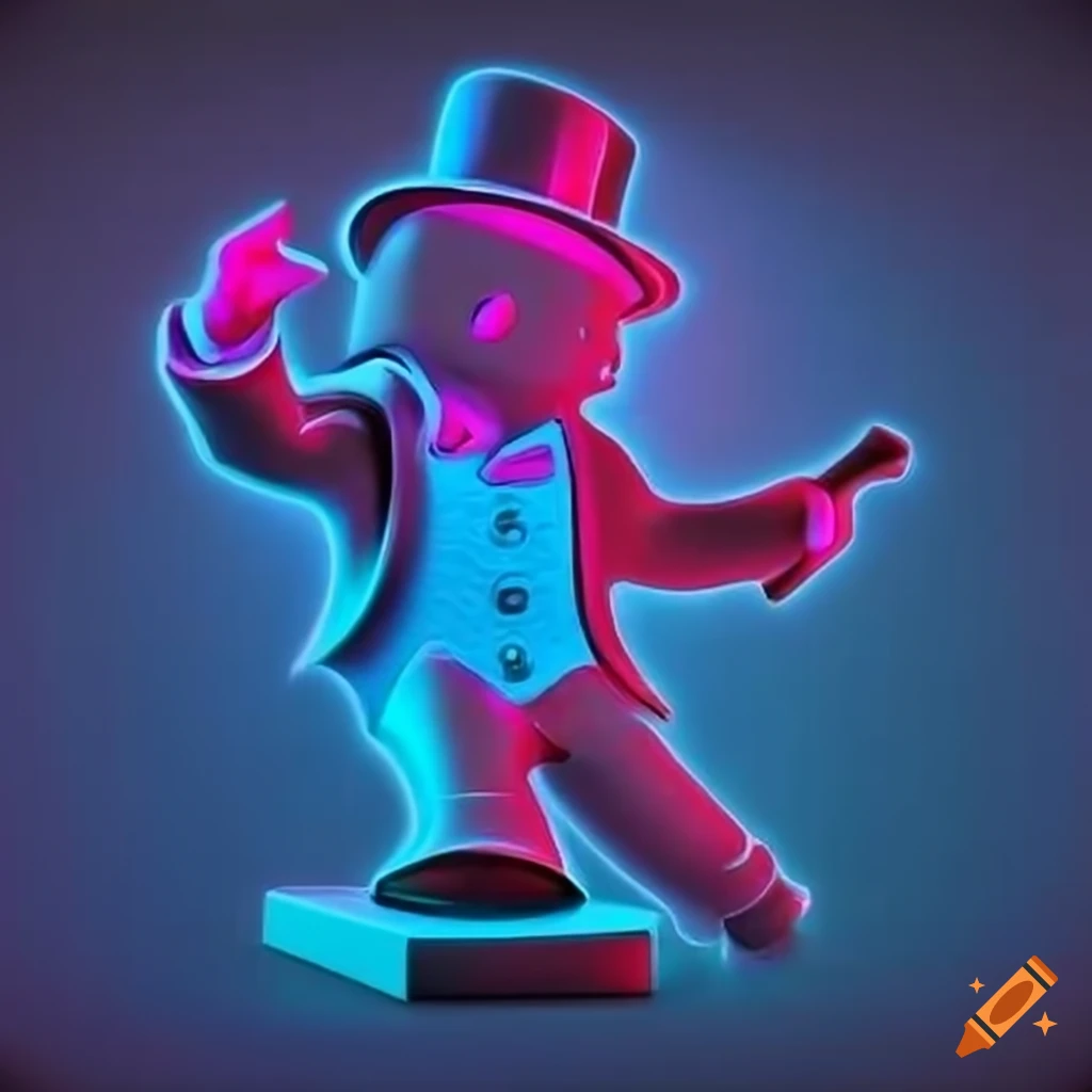 Abstract neon artwork of the Monopoly man on Craiyon