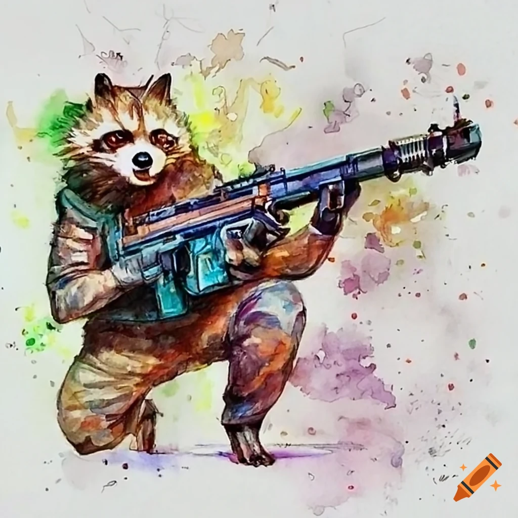 Sketch Of Rocket Racoon Aiming With Rifle