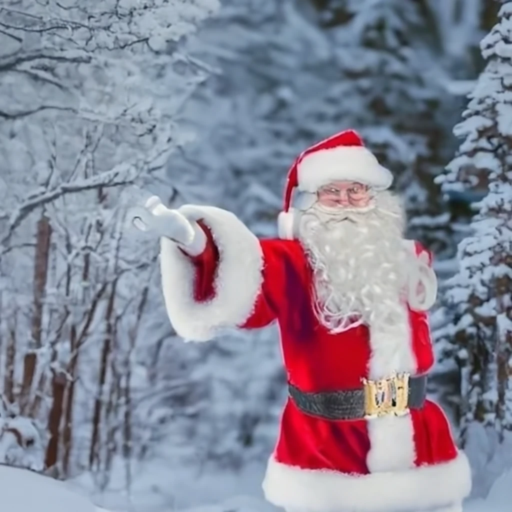 Santa claus hosting a quizshow in snow-covered landscape on Craiyon