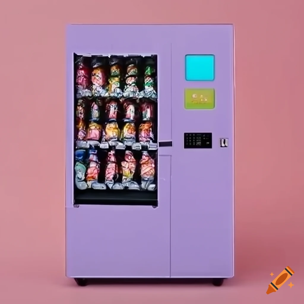 Pastel colored vending machine with a unique button on Craiyon