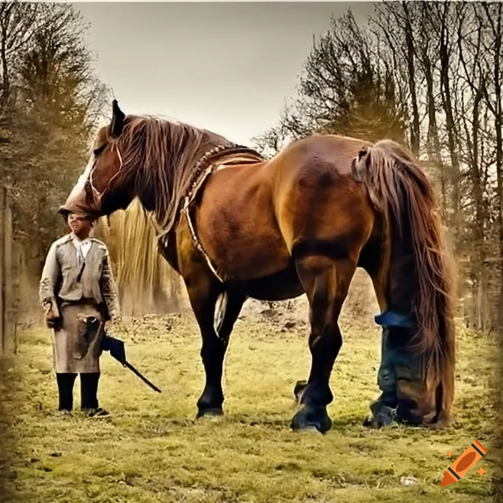 Vintage image of a farmer with a big horse