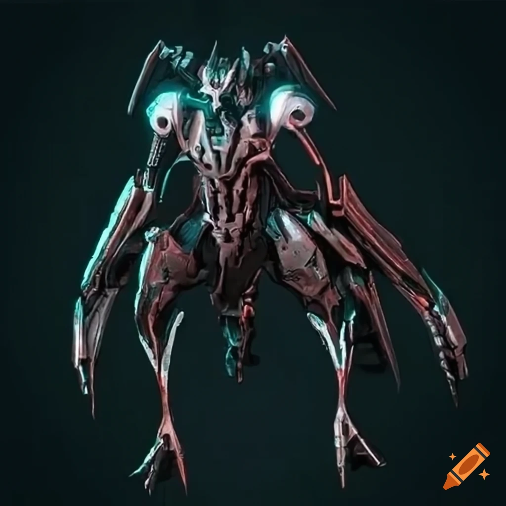 Demonic mecha mantis in cyberpunk style