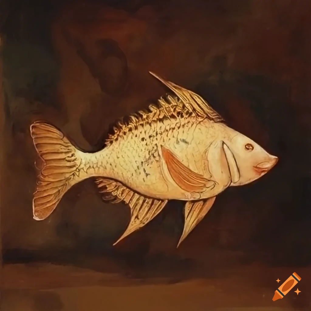 Medieval painting of fishes on Craiyon