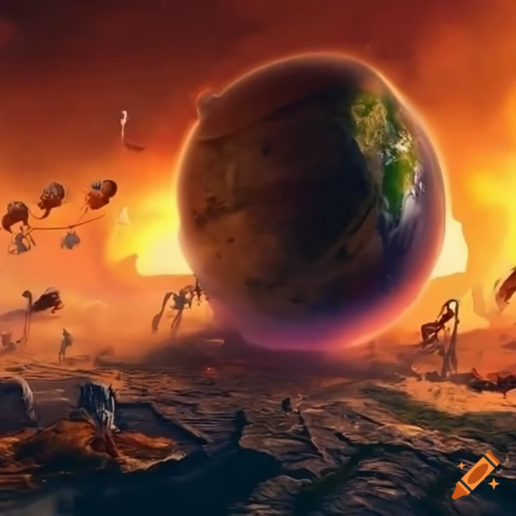 Image of a destroyed earth with robot civilization on Craiyon