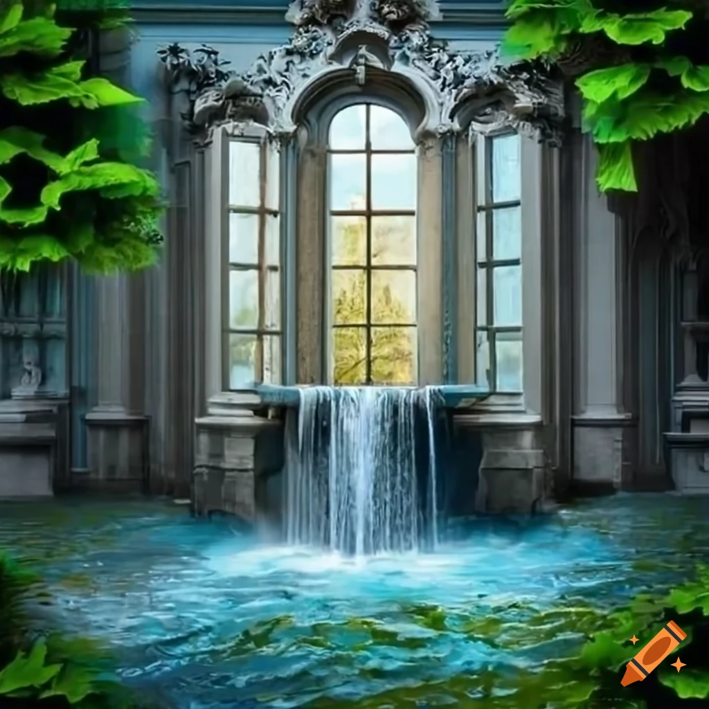 Picture of a beautiful Victorian garden with a balcony and water ...