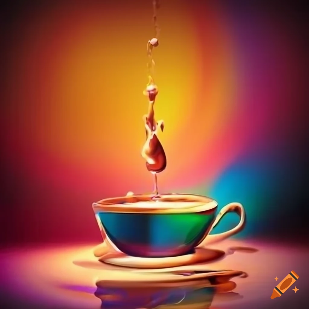 Colorful artwork of splashing coffee on Craiyon